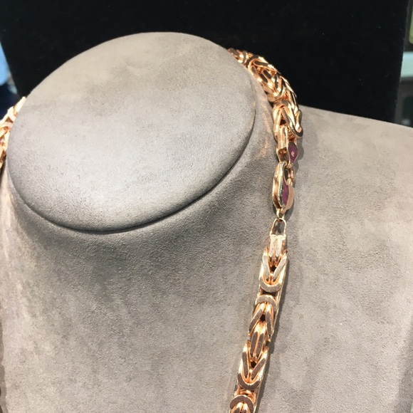 TGDJ | Accessories | Mens Byzantine Chain In 4k Solid Rose Gold 77mm ...
